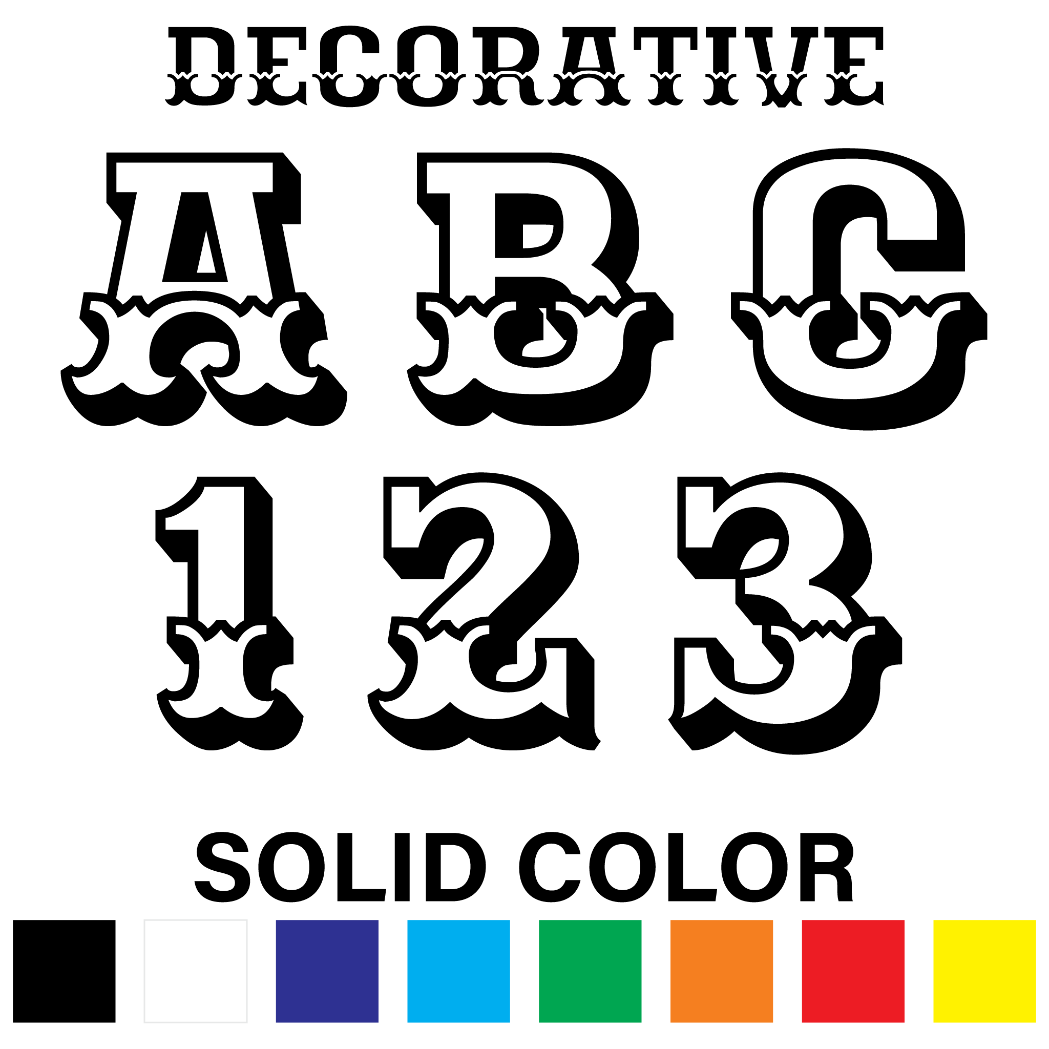 Reflective 3-D Solid Color Letters and Numbers Decals