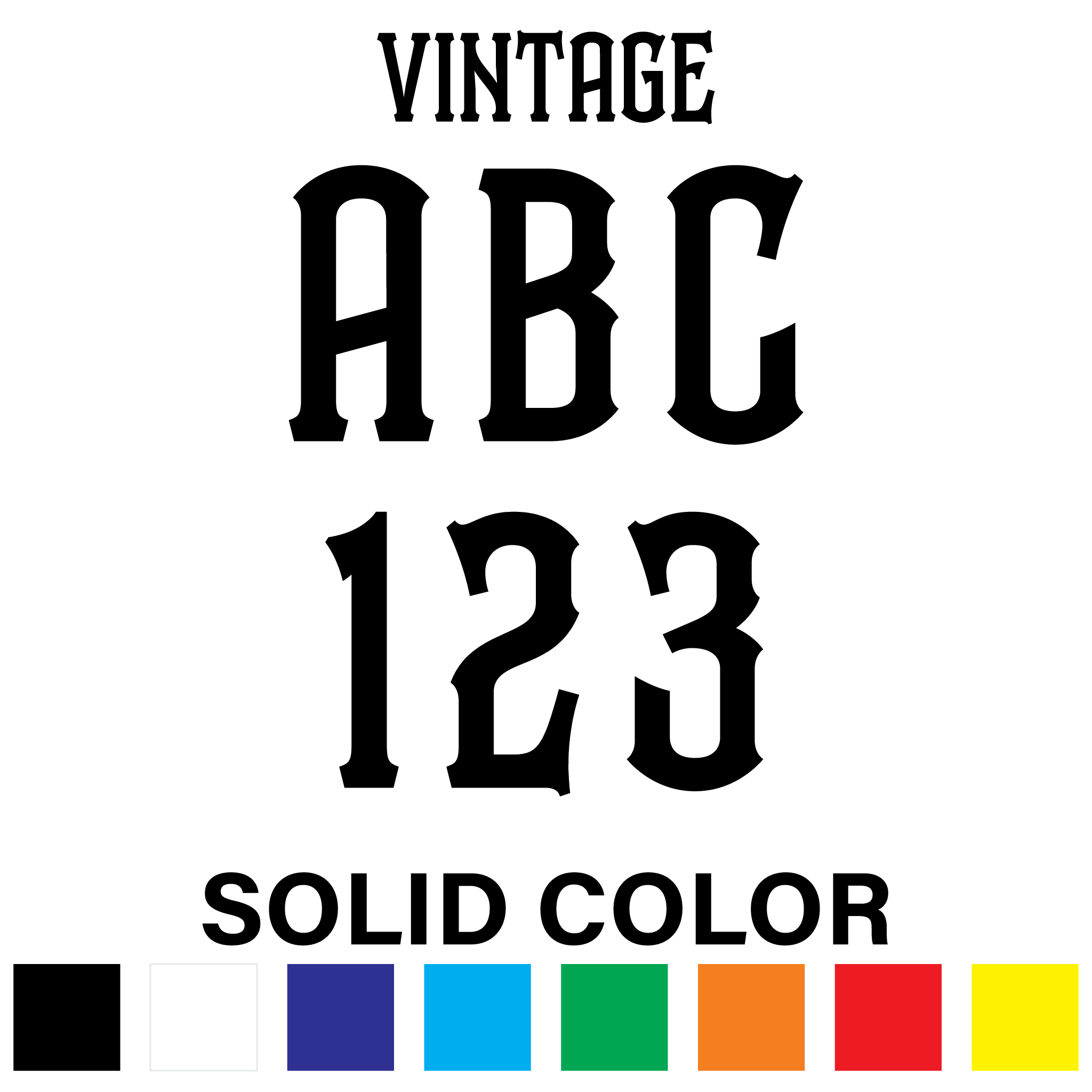 Reflective Solid Color Letters and Numbers Decals